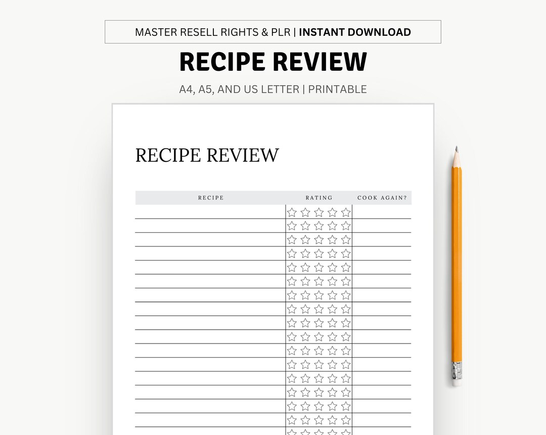 Recipe Review Printables - Instant Download for Ultimate Kitchen ...