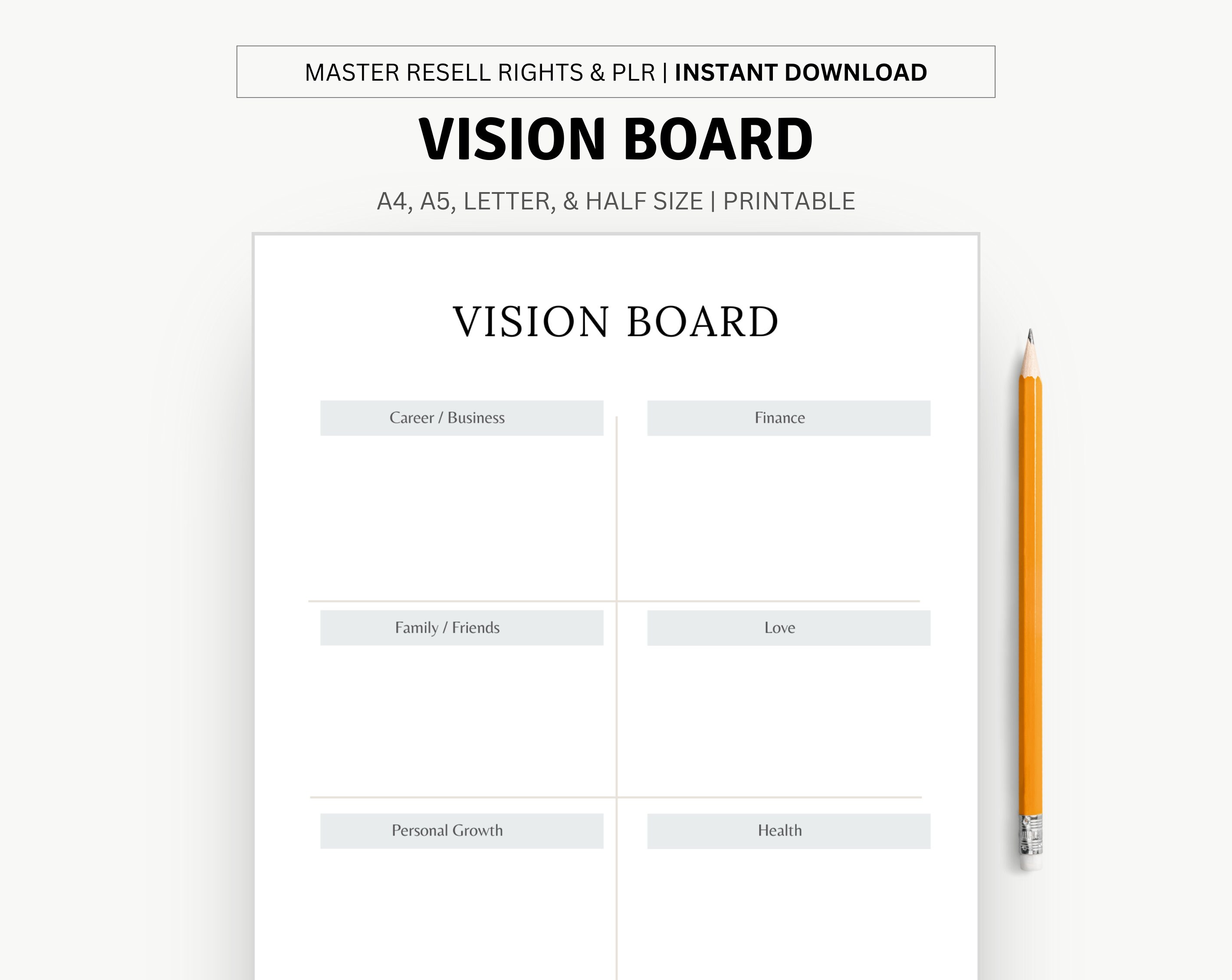 2024 Vision Board Printable Planner Pages Daily Productivity Work Sheet ...