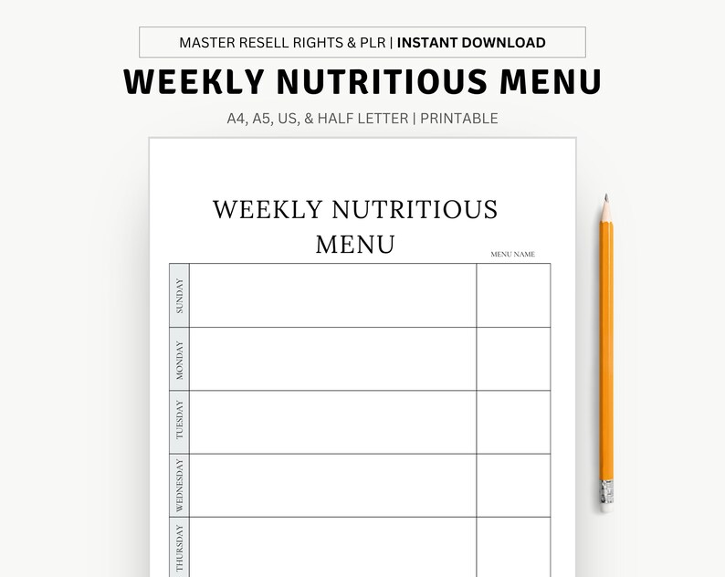 Printable Weekly Nutritious Menu Page, Nutritious Recipes, Meal Prep ...
