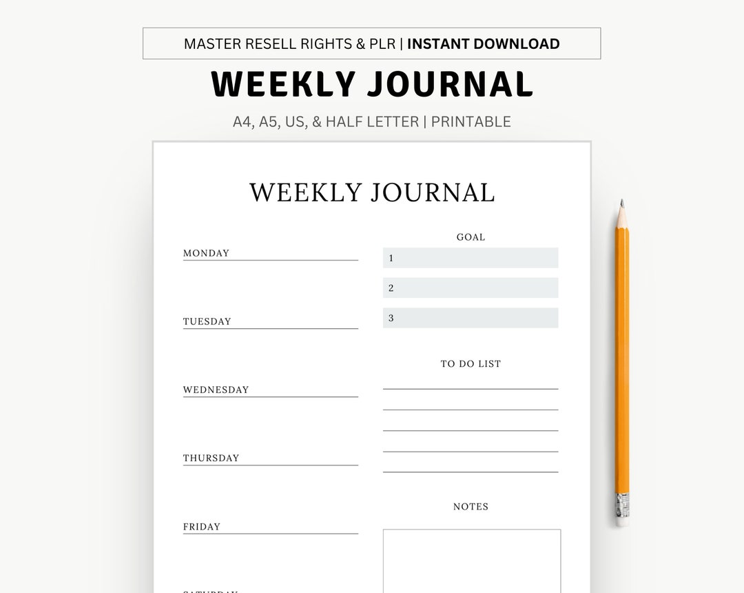Ultimate Weekly Journal Printable Planner Page - Boost Productivity and ...
