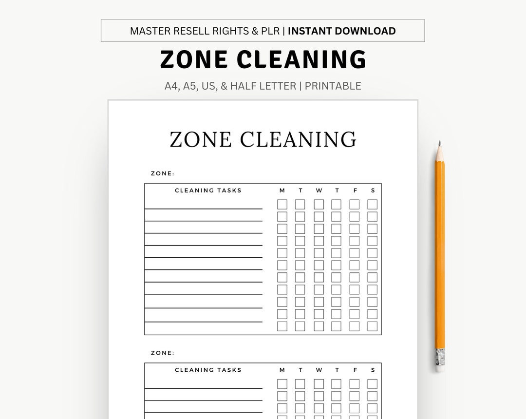 Zone Cleaning Cleaning Checklist Printable Cleaning Planner Cleaning ...
