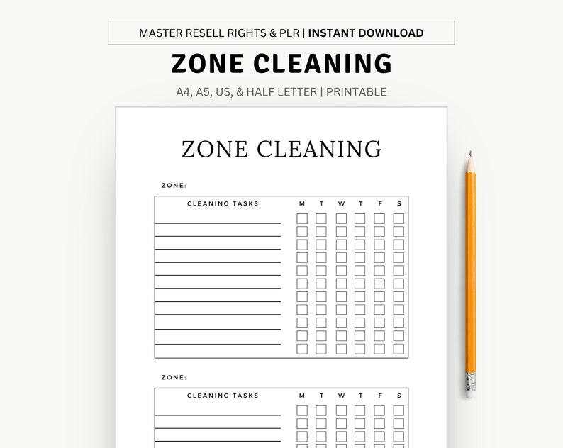 Zone Cleaning Cleaning Checklist Printable Cleaning Planner Cleaning ...