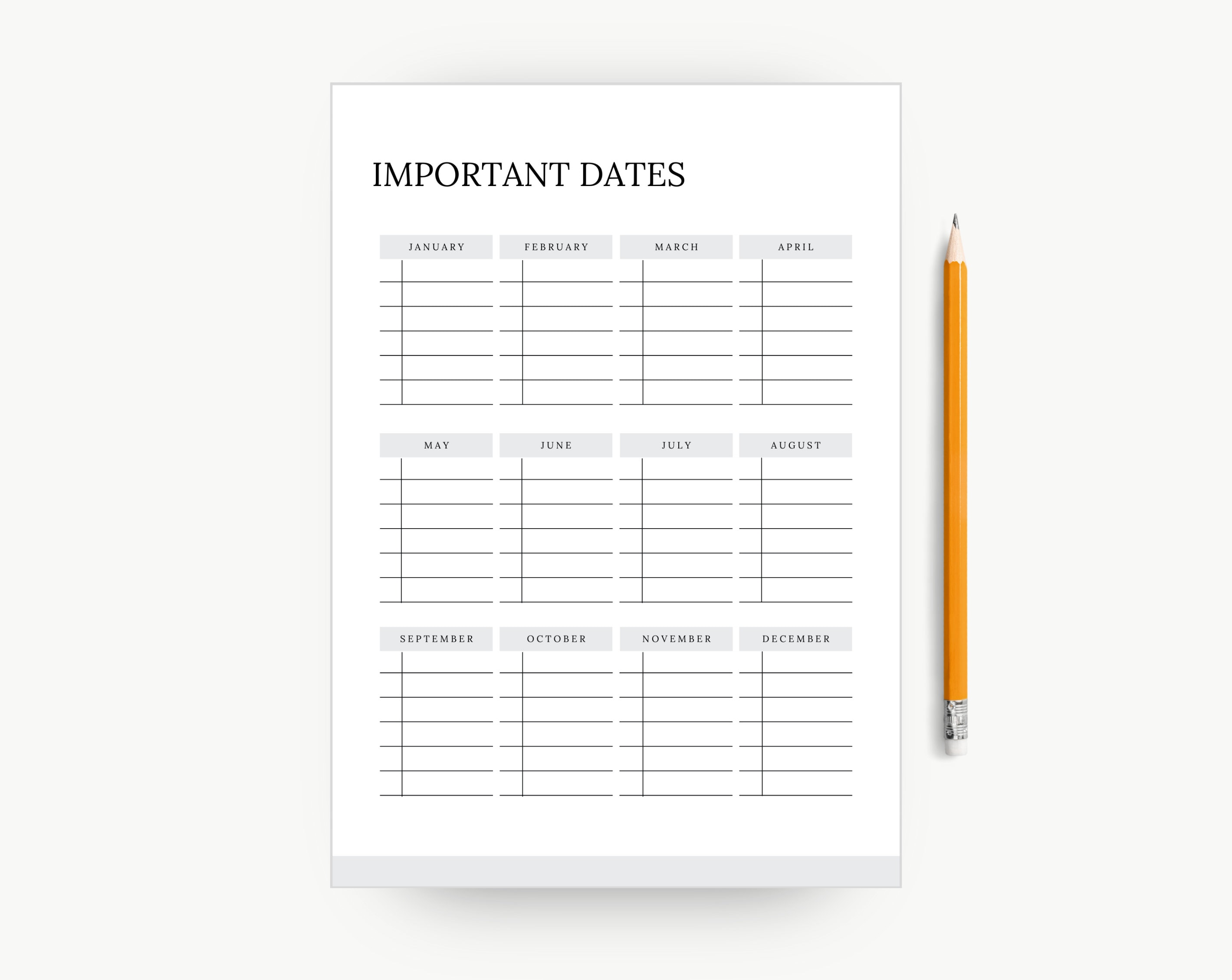 Yearly Important Dates Printable Birthdays Anniversaries Travel Parties ...