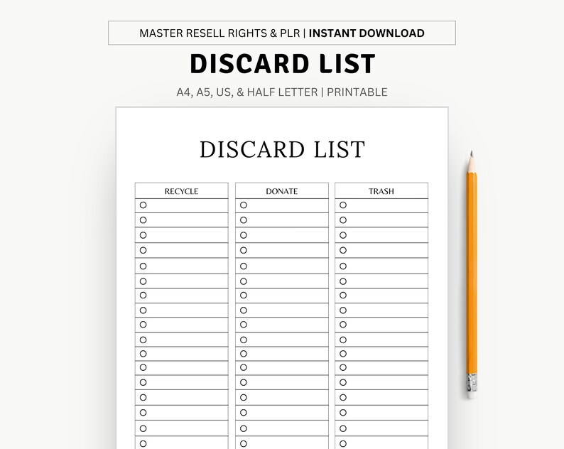 Printable Discard List Planner Page, Digital Planner, Editable Discard ...