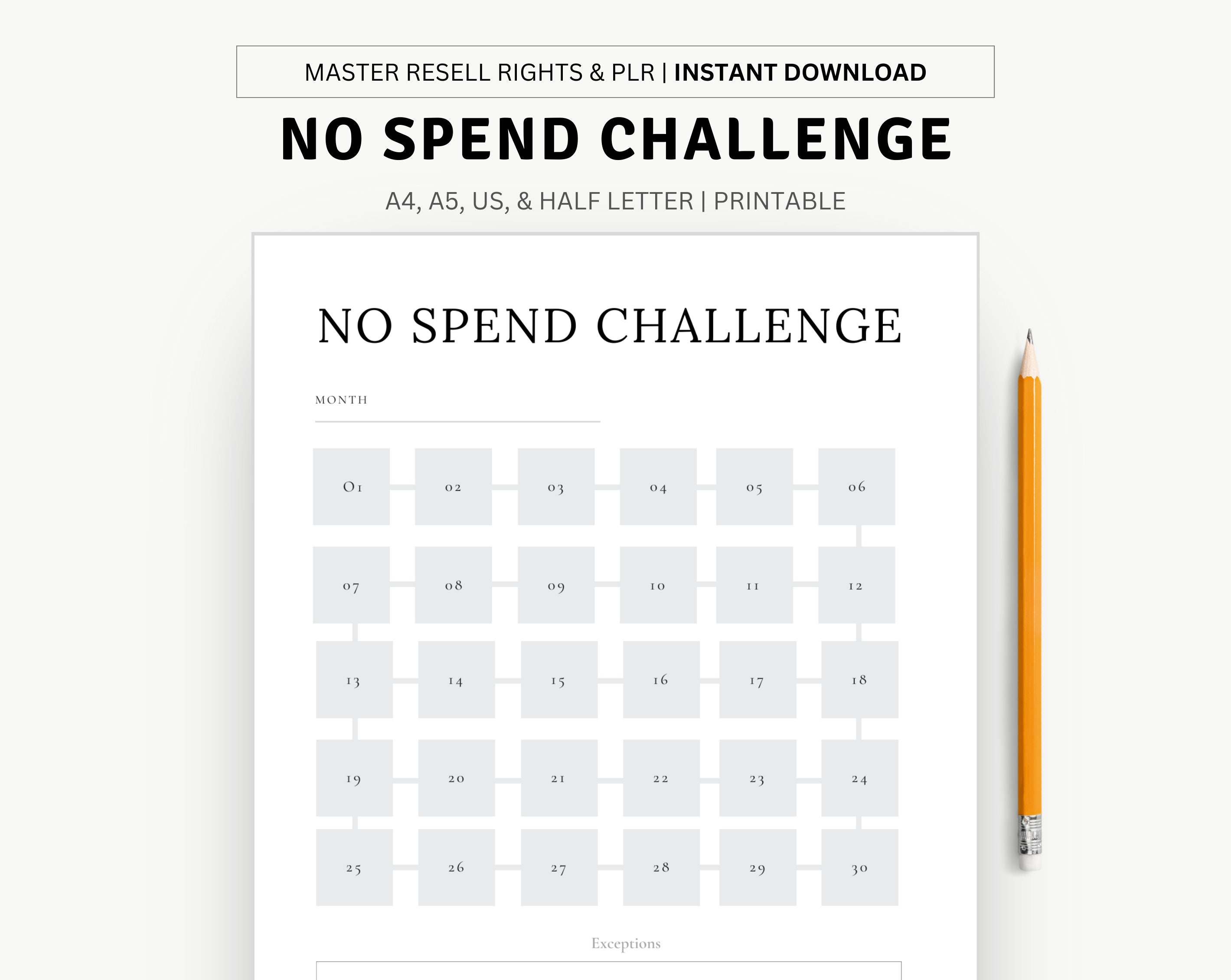 No Spend Challenge Printable Planner, Money Saving Challenge, No ...