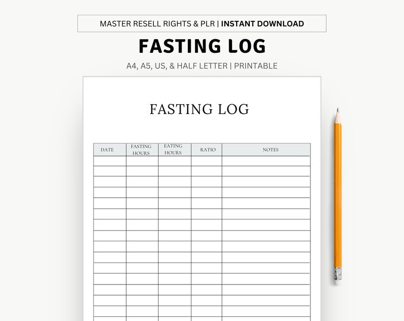 Printable Fasting Log Planner - Track Your Journey to Health and ...