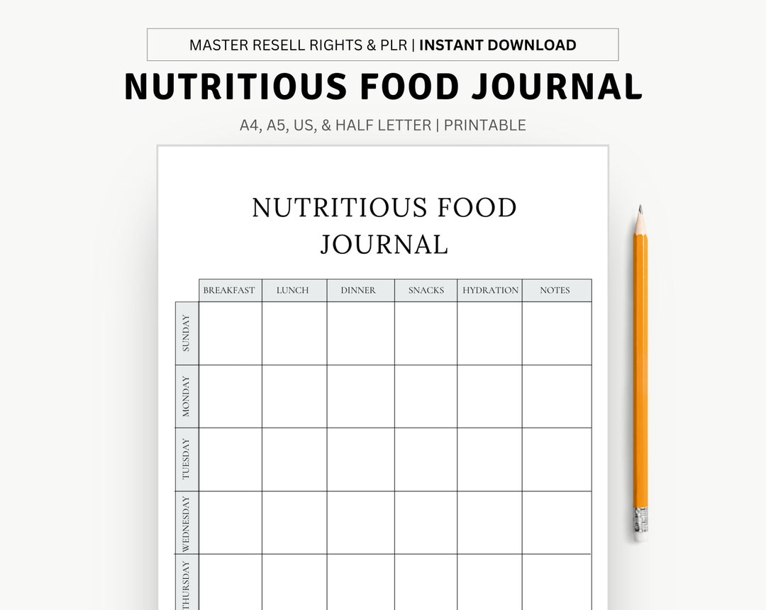 Nutritious Food Journal, Printable Nutritious Food Planner, Daily Food ...