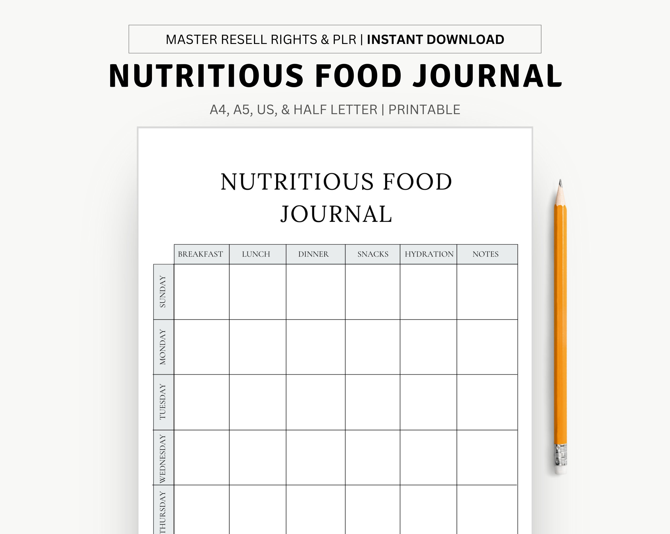 Nutritious Food Journal, Printable Nutritious Food Planner, Daily Food ...