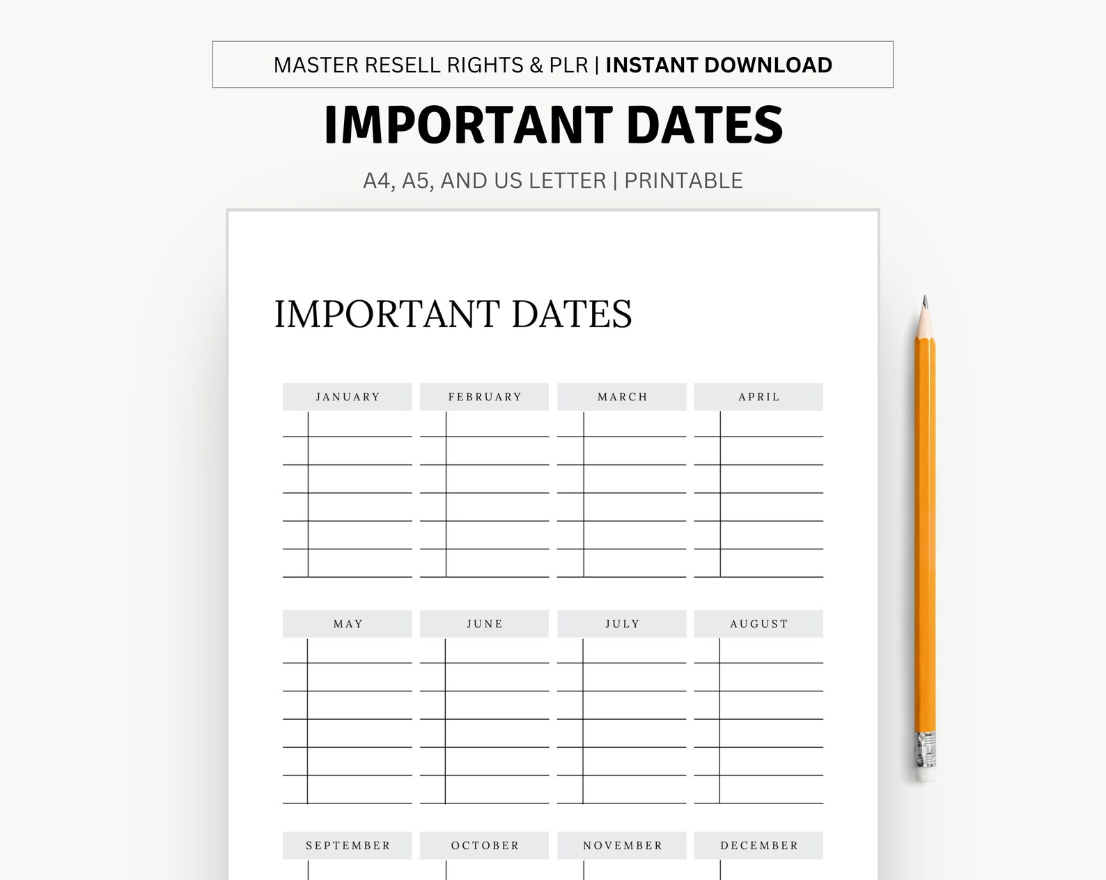 Yearly Important Dates Printable Birthdays Anniversaries Travel Parties ...
