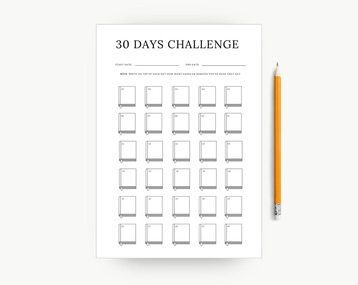 30 Day Reading Challenge Goal Setting Progress Tracker Habit Forming A4 ...