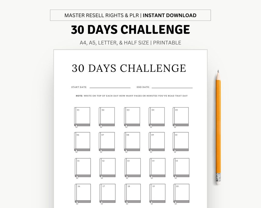 30 Day Reading Challenge Goal Setting Progress Tracker Habit Forming A4 ...