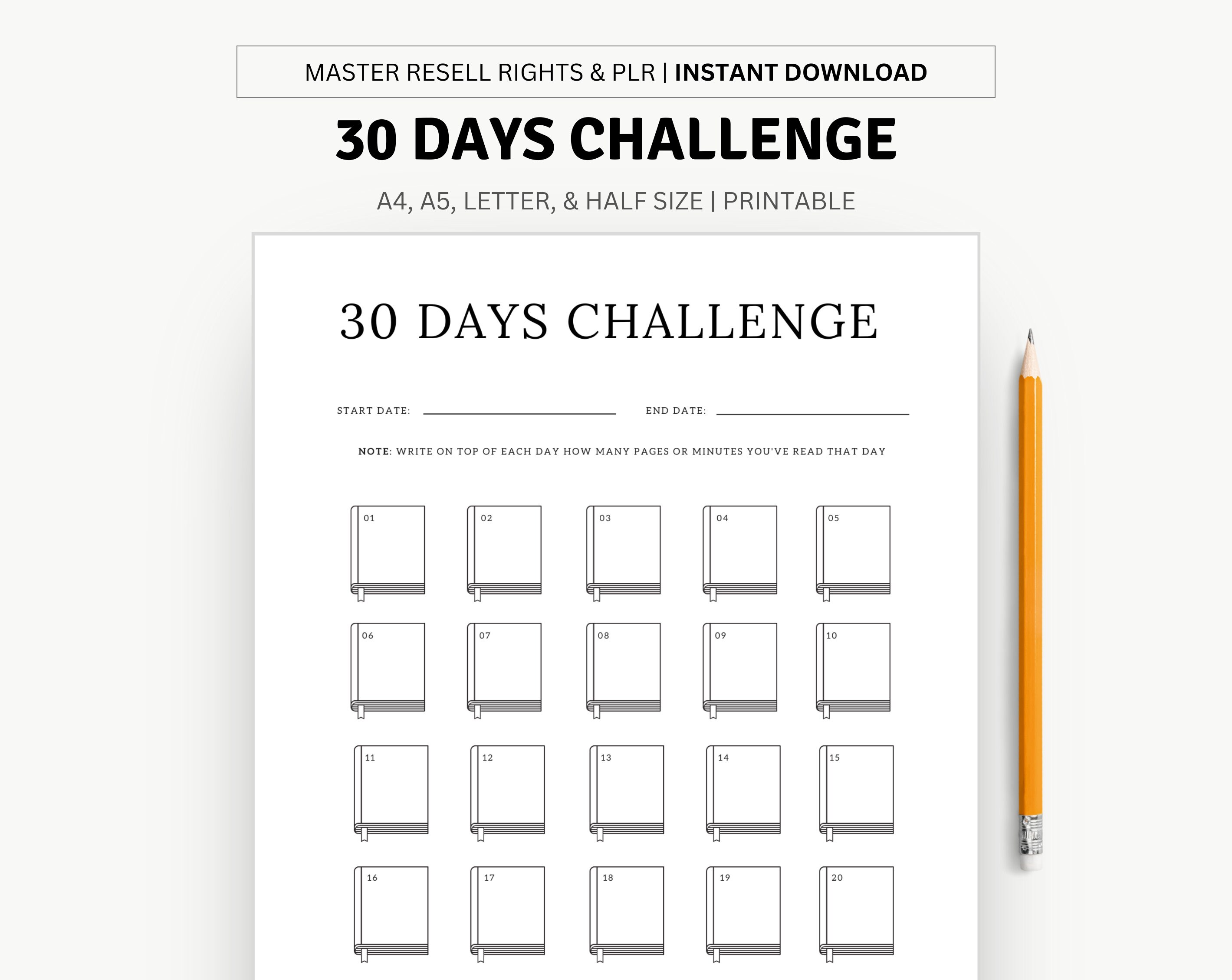 30 Day Reading Challenge Goal Setting Progress Tracker Habit Forming A4 ...