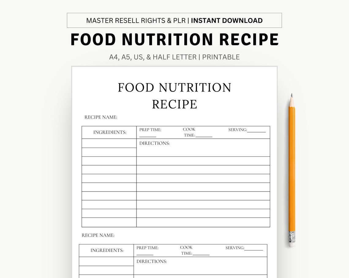 Printable Food Nutrition Recipe Planner, Daily Food Journal, Plan Your ...