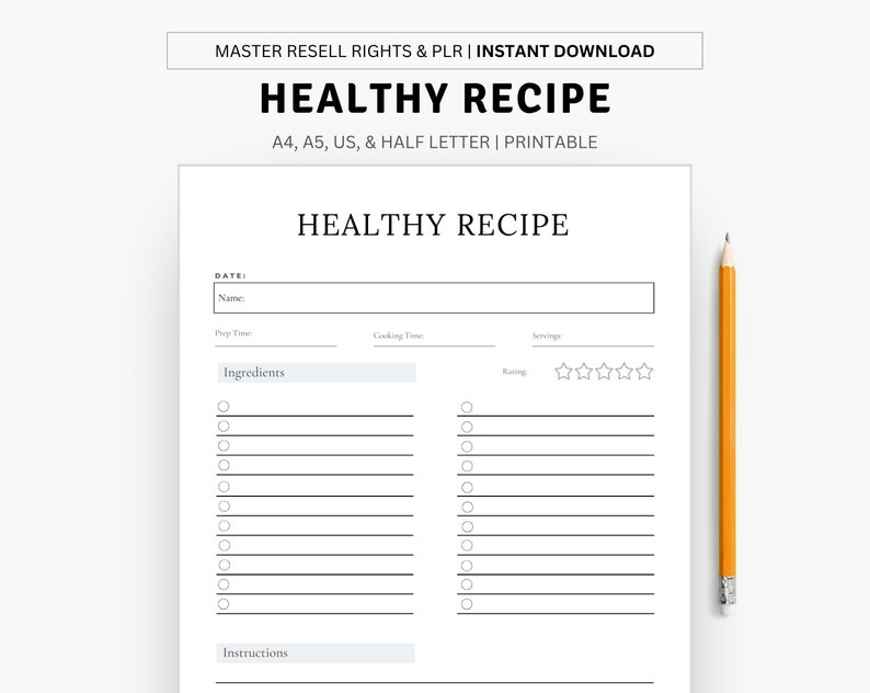 Healthy Recipe Book Template Printable Blank Recipe Page Cook Book ...