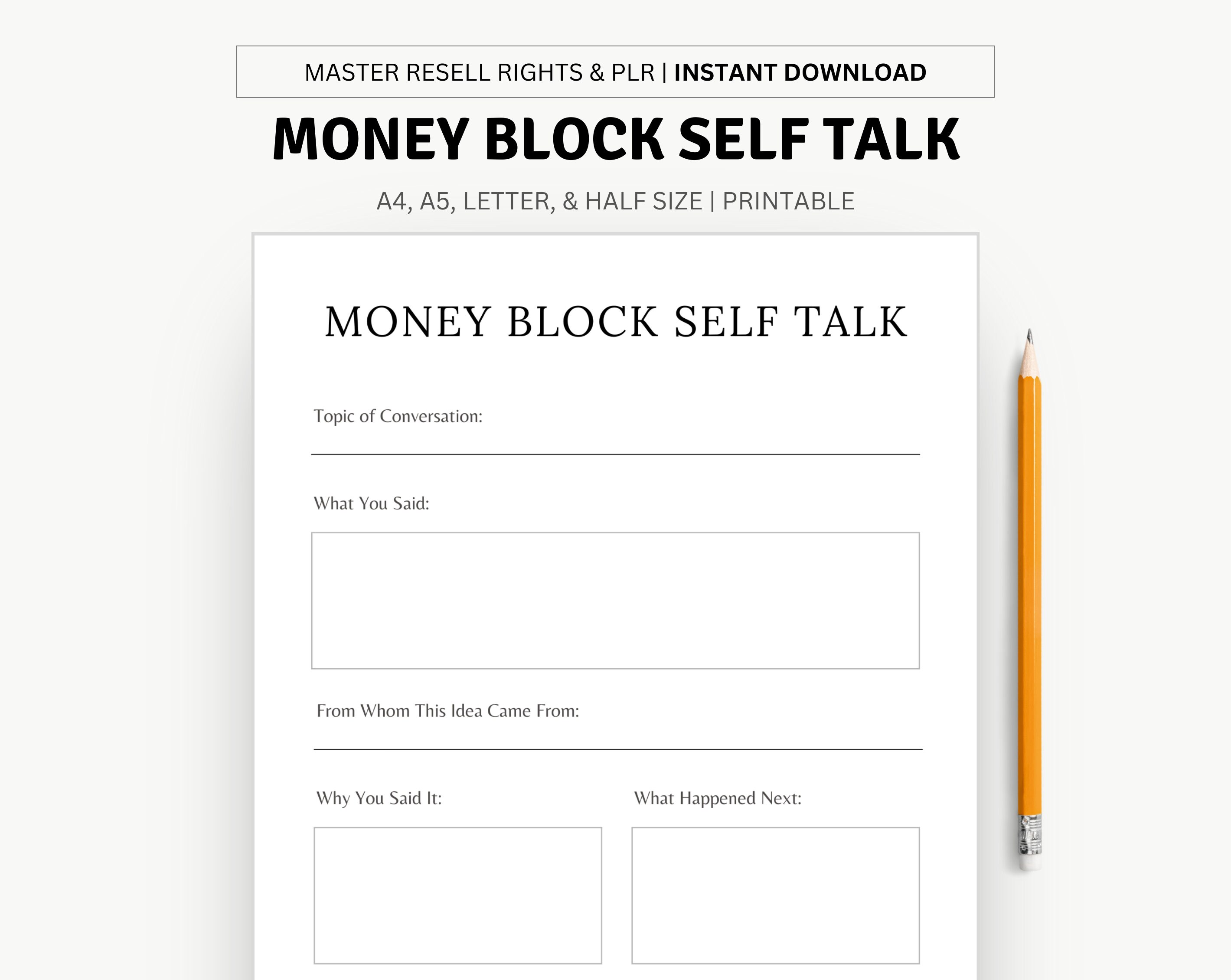 Daily Productivity Work Sheet, Money Block Self Talk Printable Planner ...