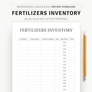 Fertilizers Inventory Tracker Printable, Fertilizer Schedule & Tracker ...