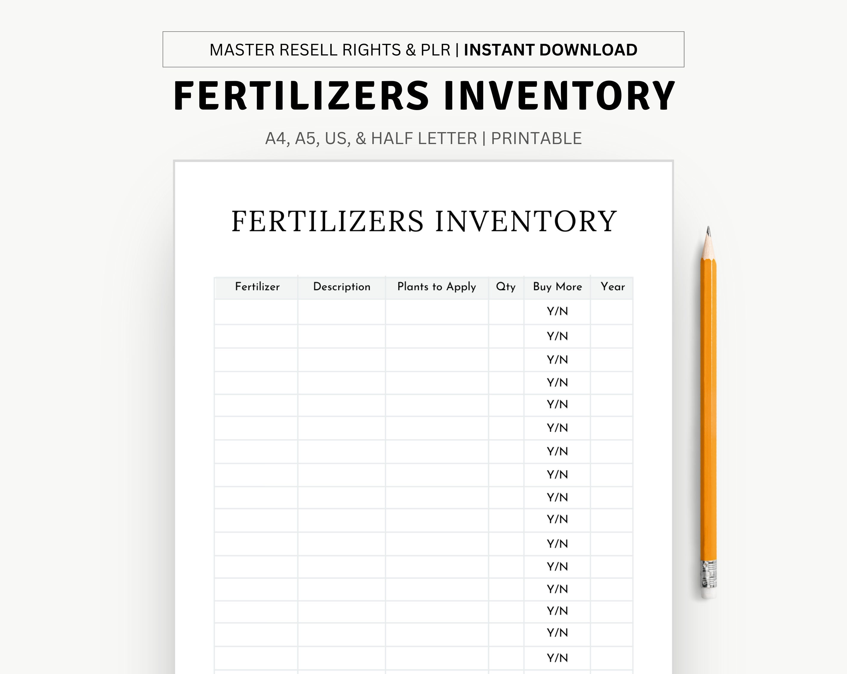 Fertilizers Inventory Tracker Printable, Fertilizer Schedule & Tracker ...