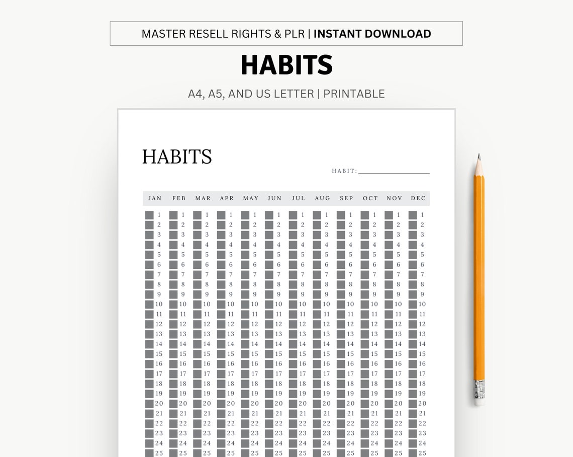 Monthly Habit Tracker Printable 12 Month Habit Tracker Template Routine ...