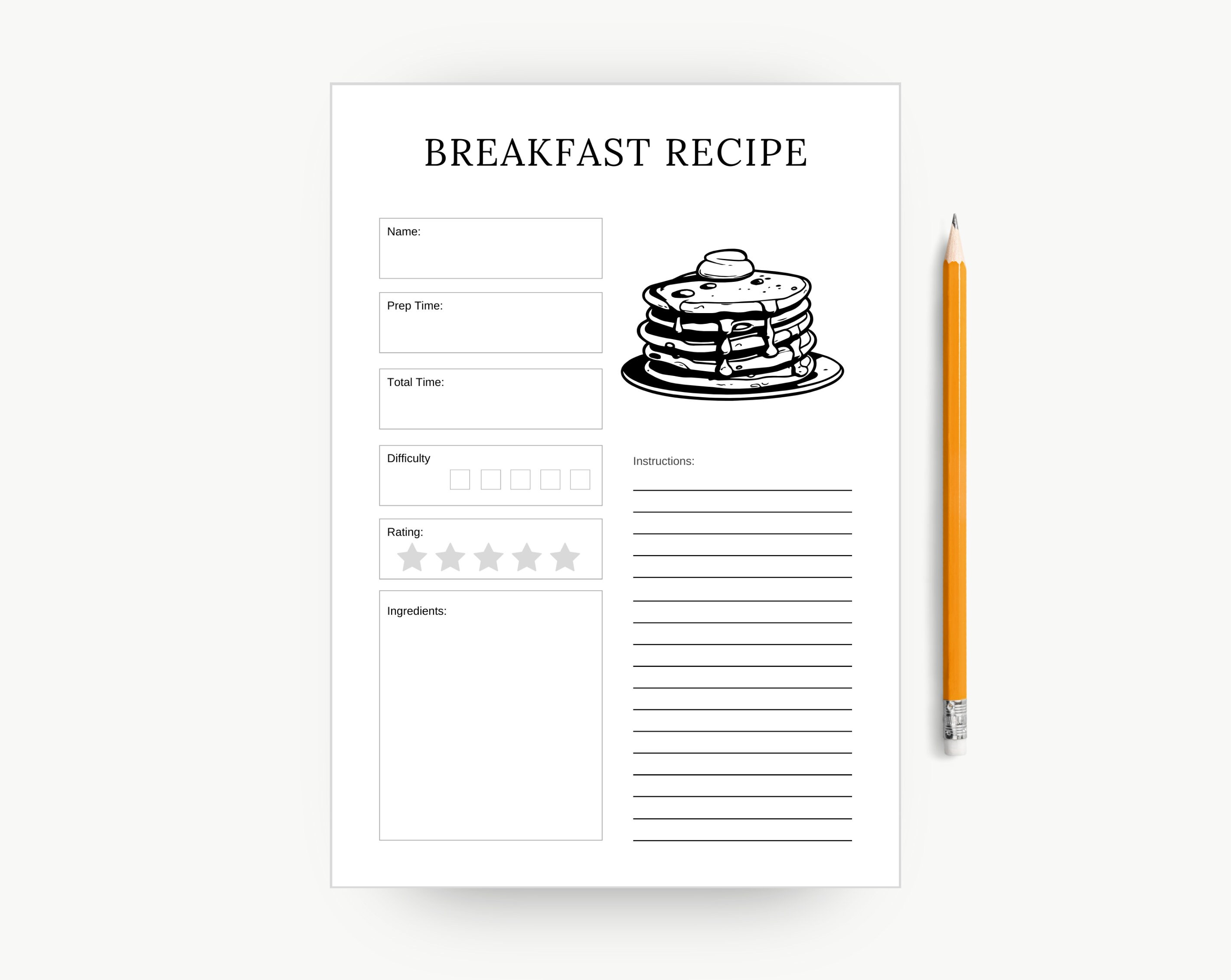Breakfast Recipe Book Template Printable Blank Recipe Page Cook Book ...