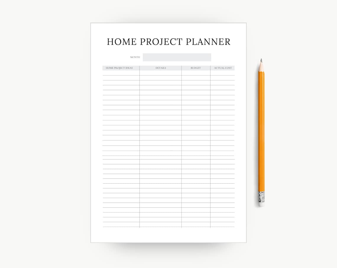 Printable Home Project Planner Page - A4, A5, US Letter, Half Letter ...