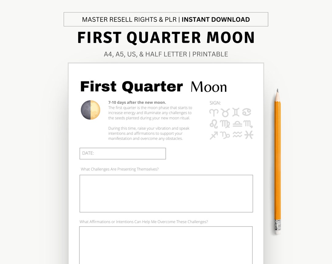 First Quarter Moon Printable Art - Instant Download for Quick Start! - Etsy