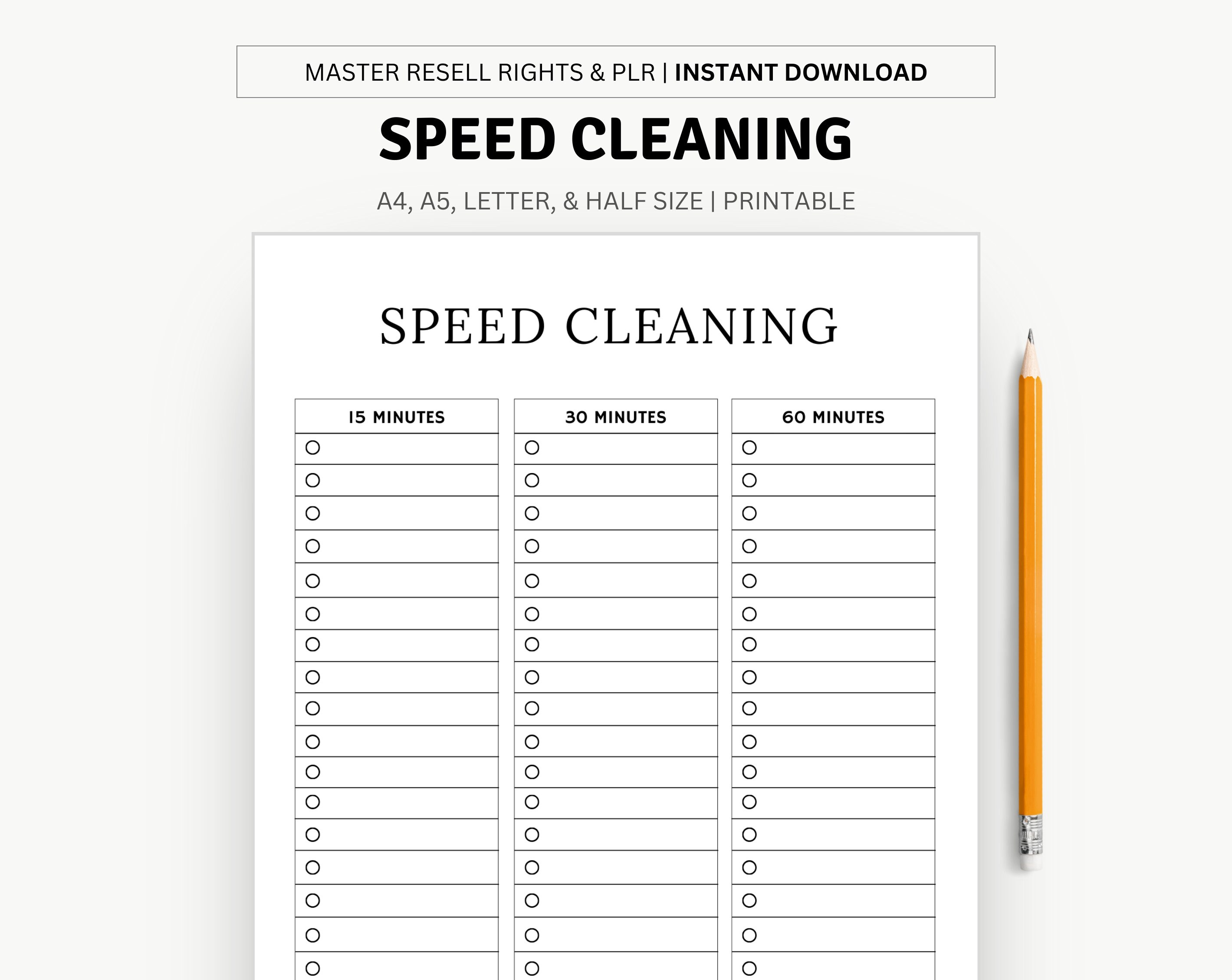 Speed Cleaning Checklist Printable Cleaning Planner Cleaning Schedule ...