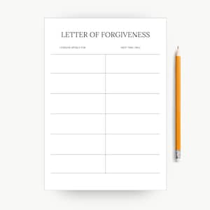 Printable Letter of Forgiveness Self Love Planners - Instant Download ...