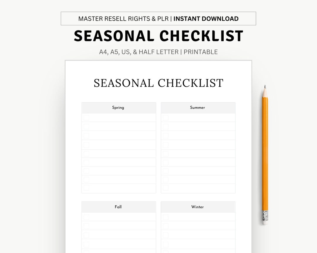 Seasonal Checklist to Do List Task Chart Seasonal Cleaning Checklist ...