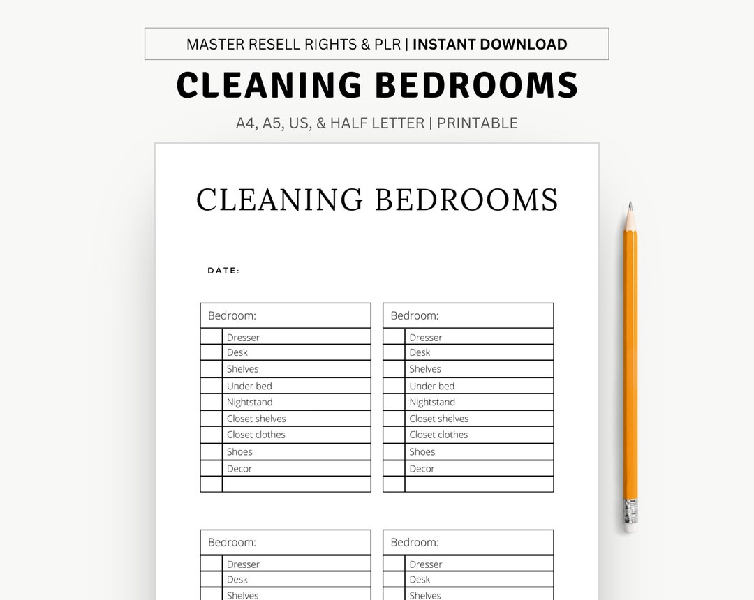 Cleaning Bedrooms House Cleaning Checklist Monthly Bedroom Cleaning ...