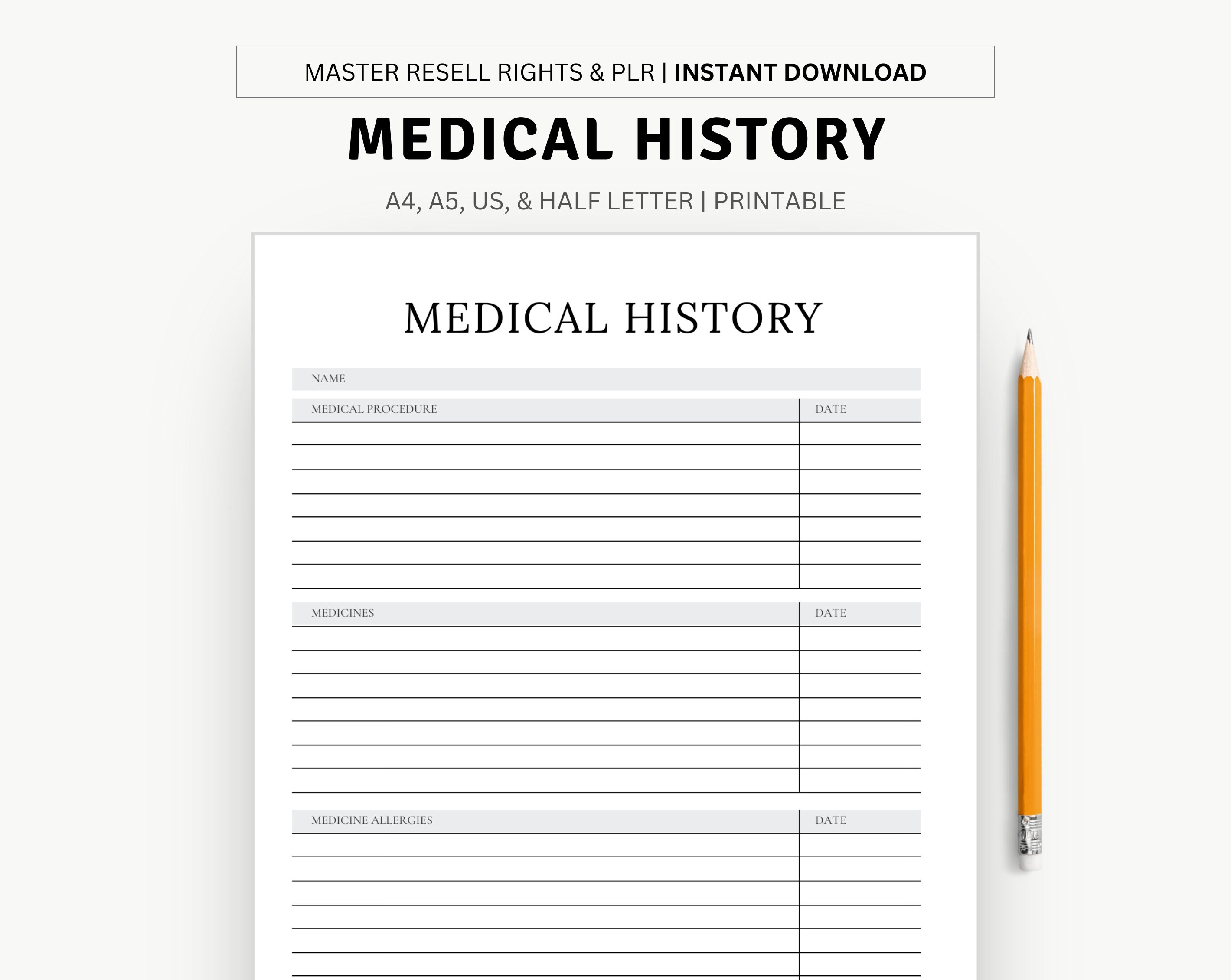 Printable Medical History Planner - A4, A5, US Letter, Half Letter ...
