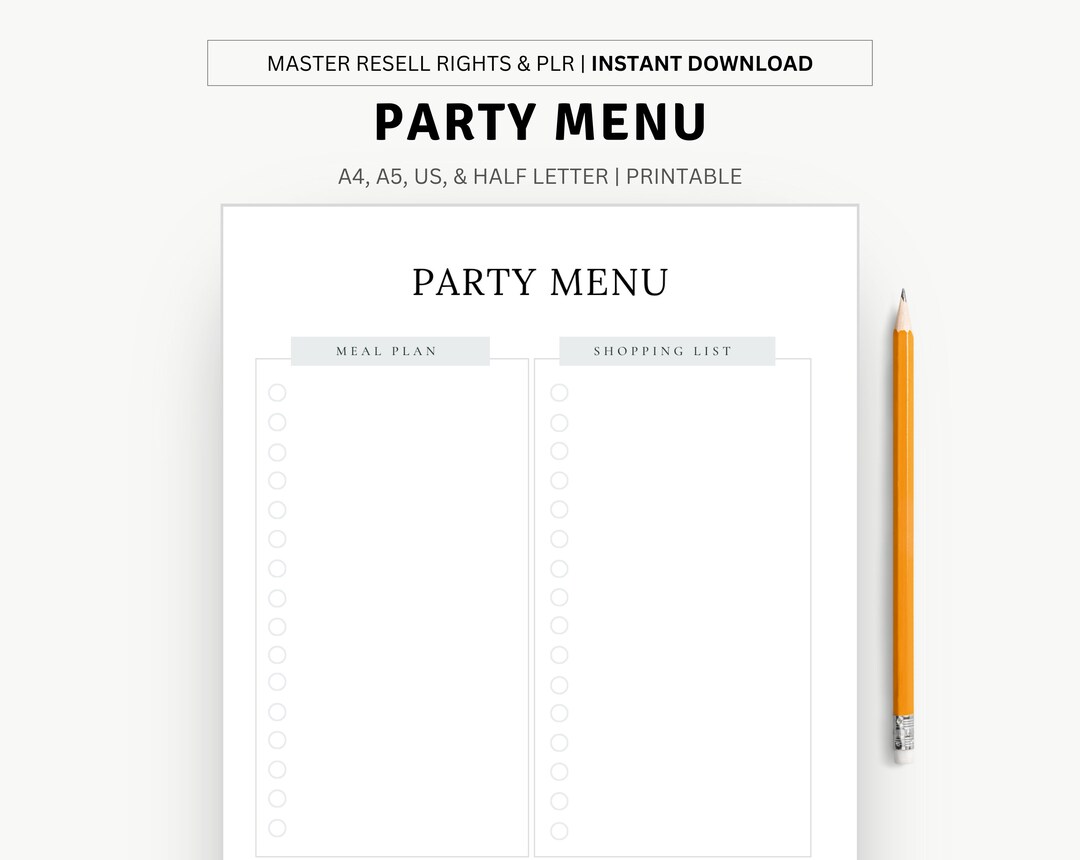 Printable Party Menu Planner, Birthday Menu Planner, Party Planning ...