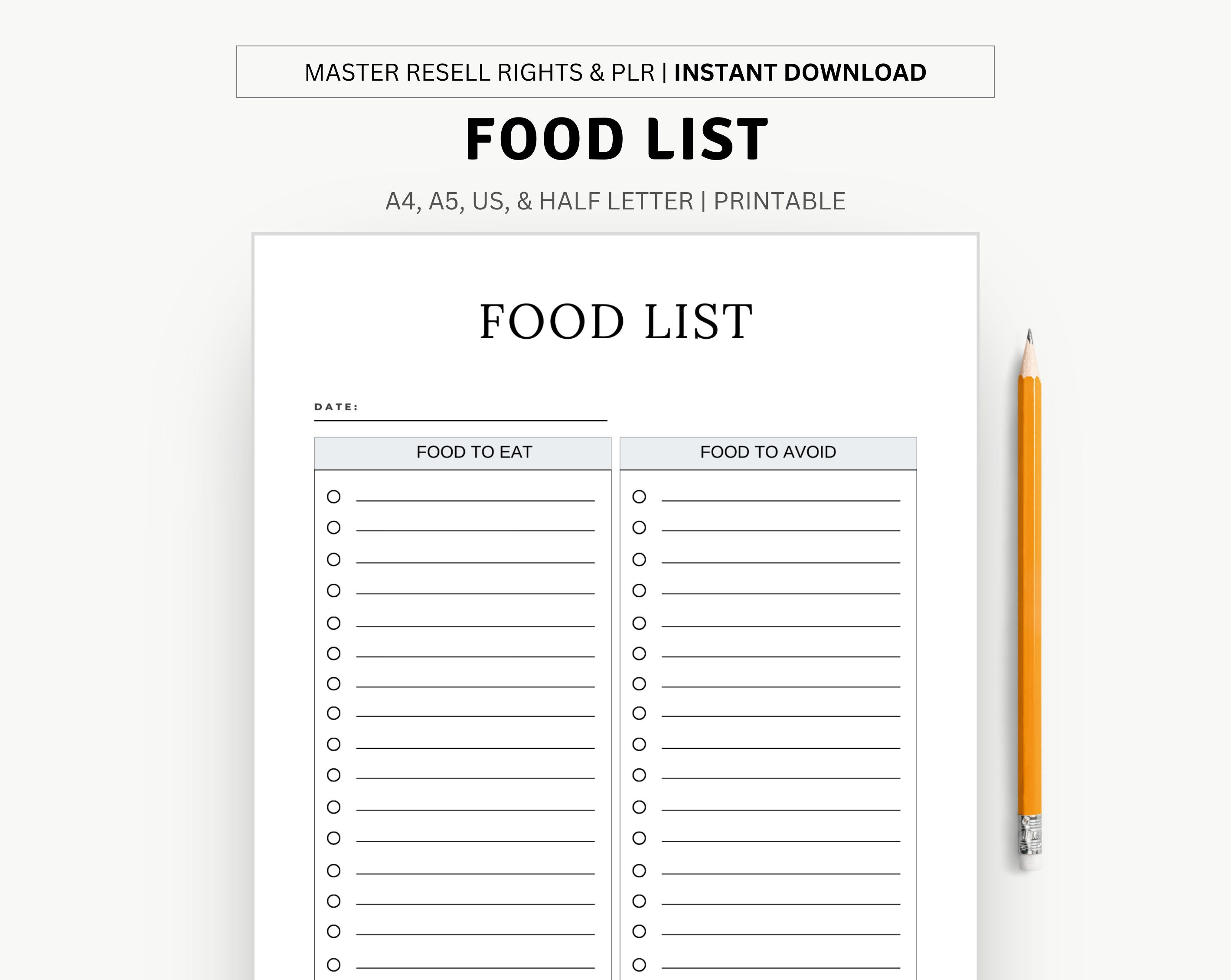 Delicious Food List Printables Instant Download for Meal Planning ...