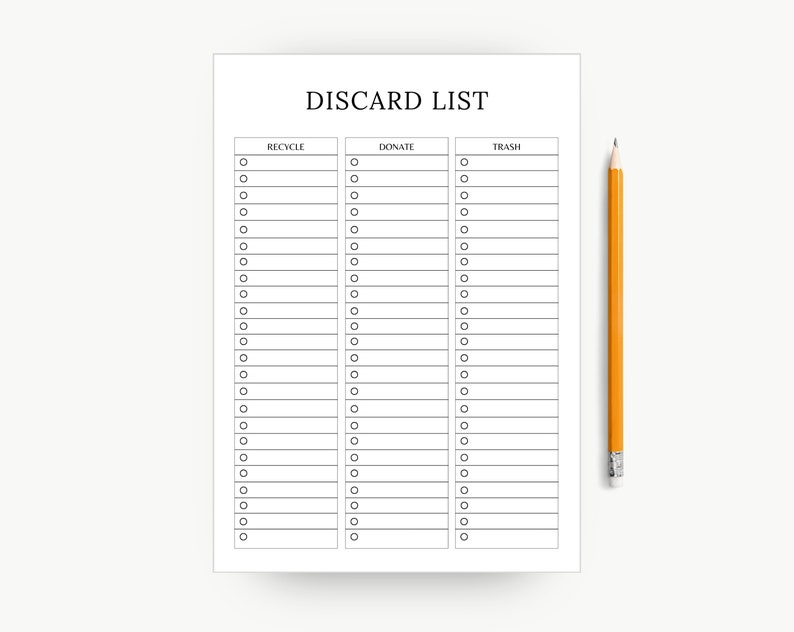 Printable Discard List Planner Page, Digital Planner, Editable Discard ...