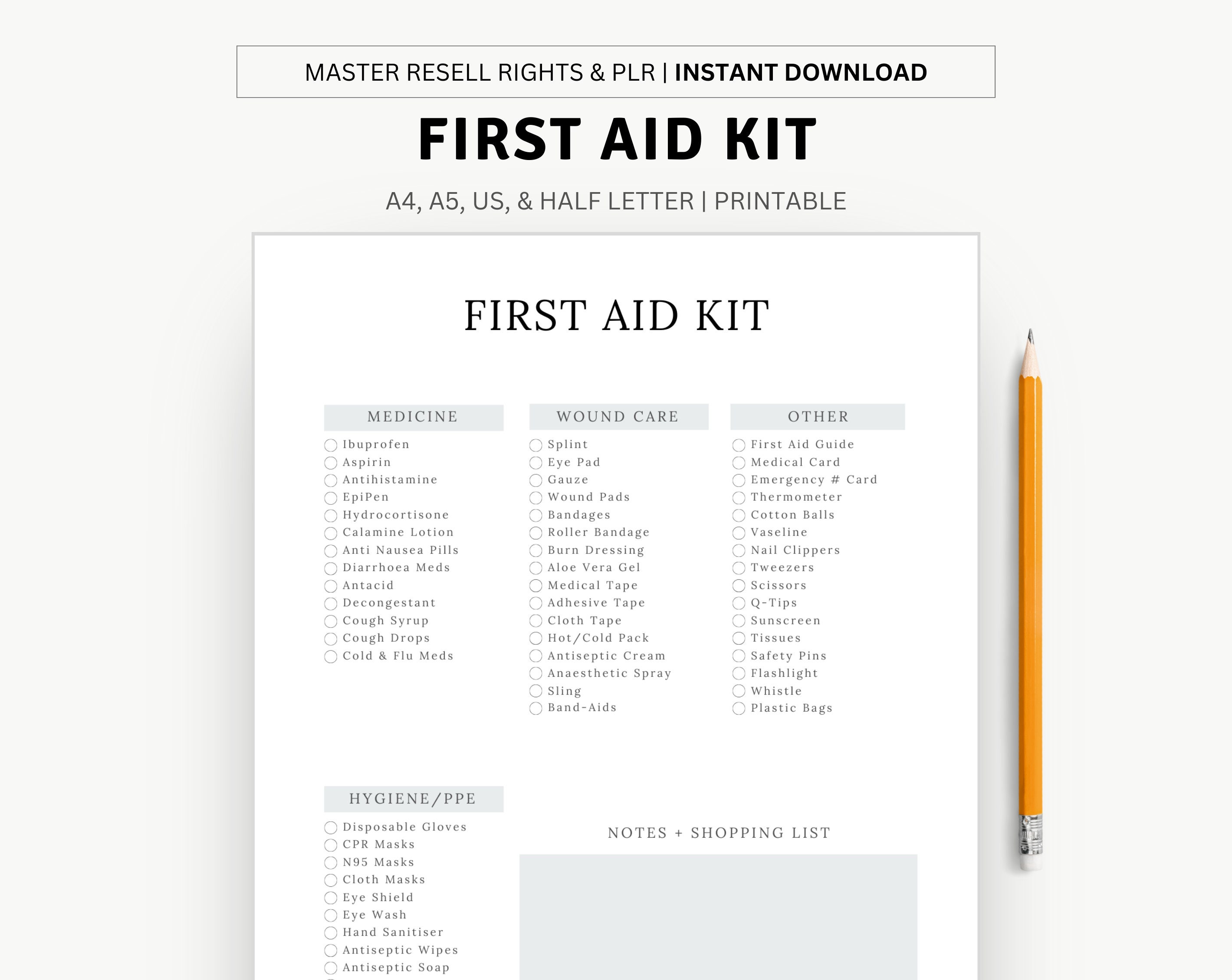 First Aid Kit, First Aid Checklist, Checklist Printable, Survival Kit, First Aid Kit Organizer ...
