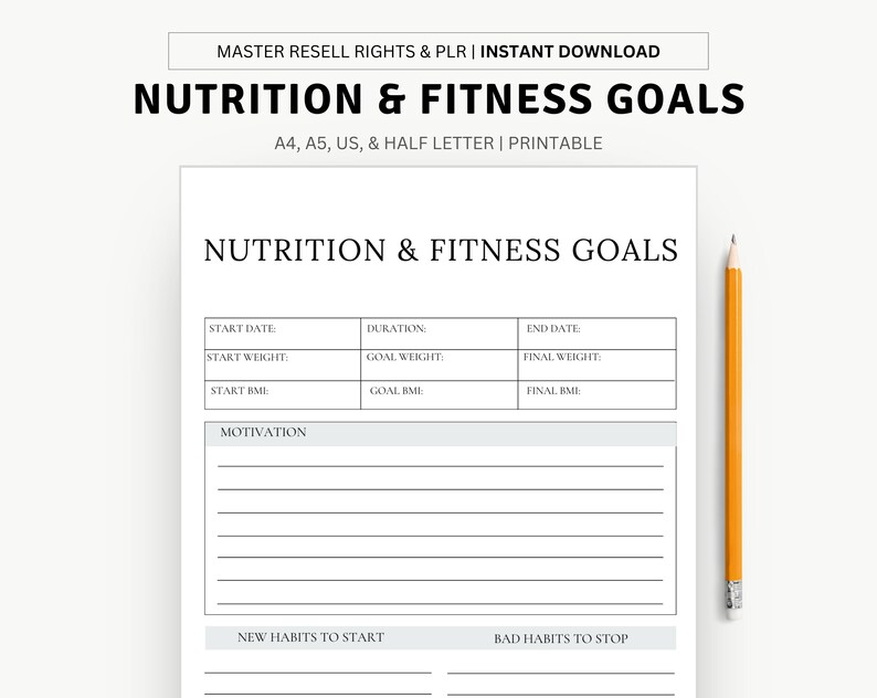 Nutrition & Fitness Goals Planner, Printable Nutrition Template, Weight ...