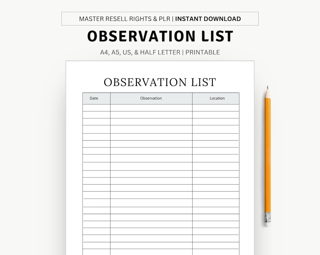 Printable Observation List Page - Boost Productivity With Our Elegant Organizer - Daily, Weekly ...
