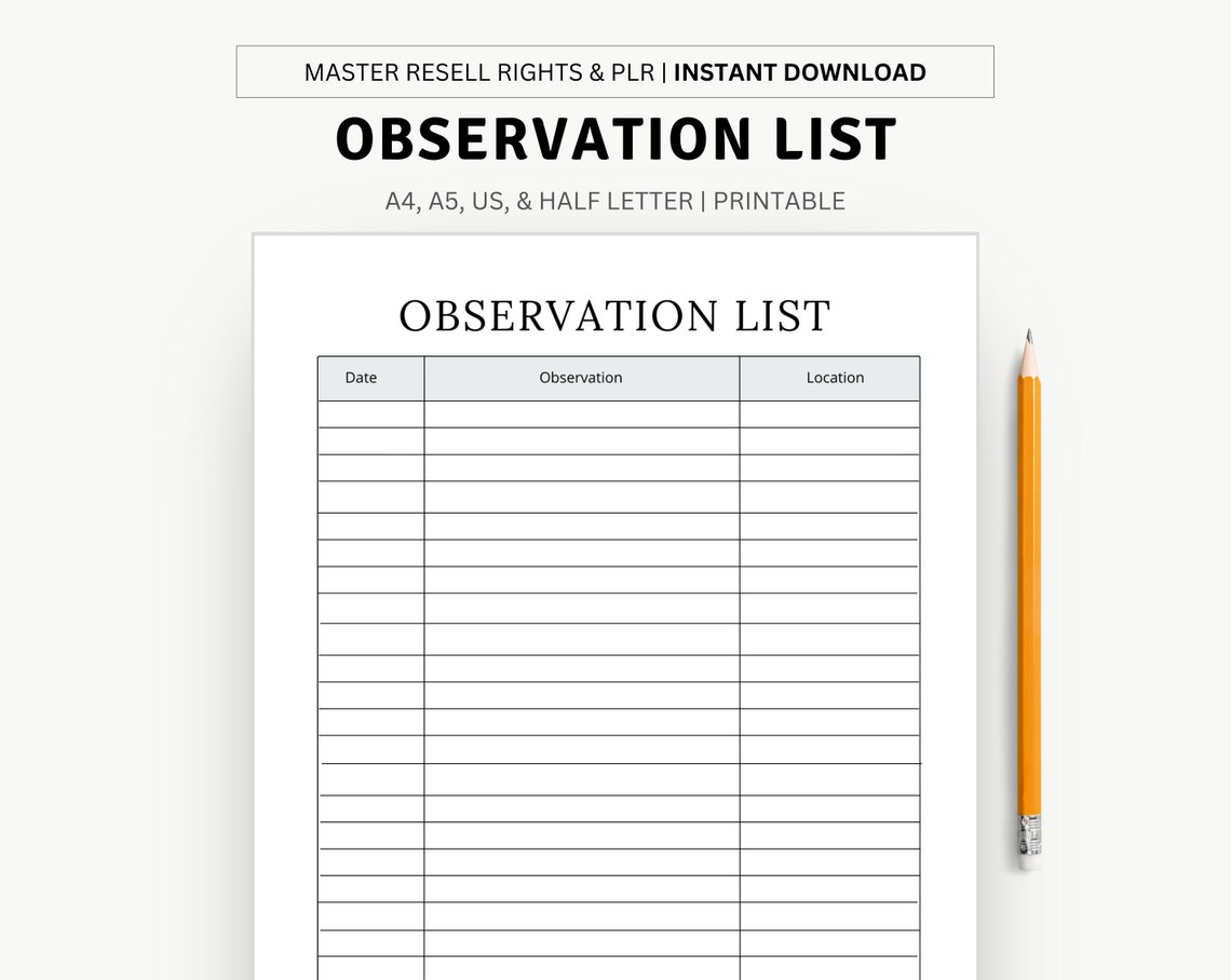 Printable Observation List Page - Boost Productivity With Our Elegant ...