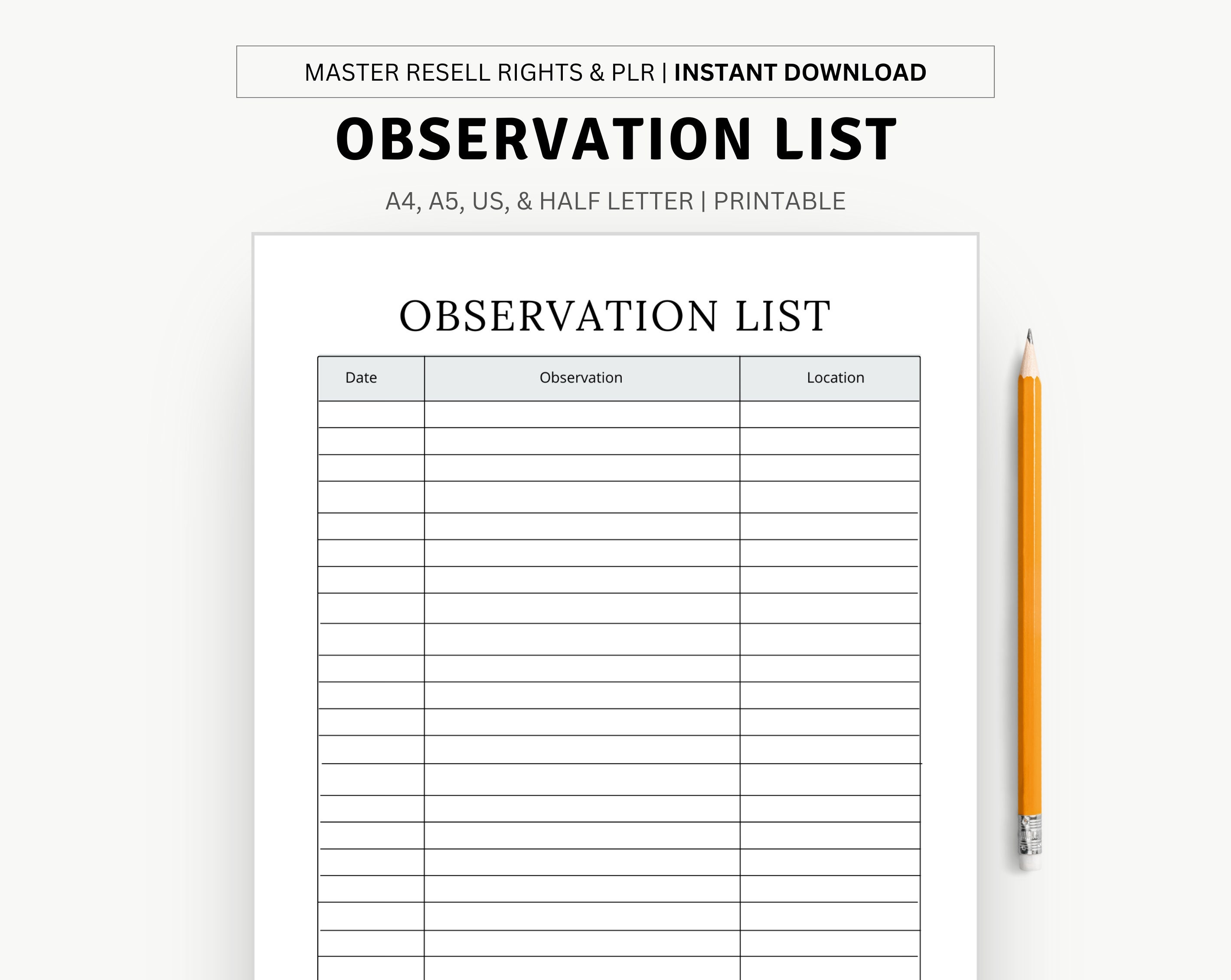 Printable Observation List Page - Boost Productivity With Our Elegant ...