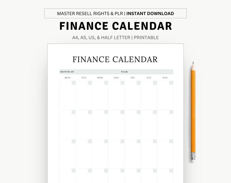 Printable Financial Calendar Planner Page, Budget Tracker, Financial ...