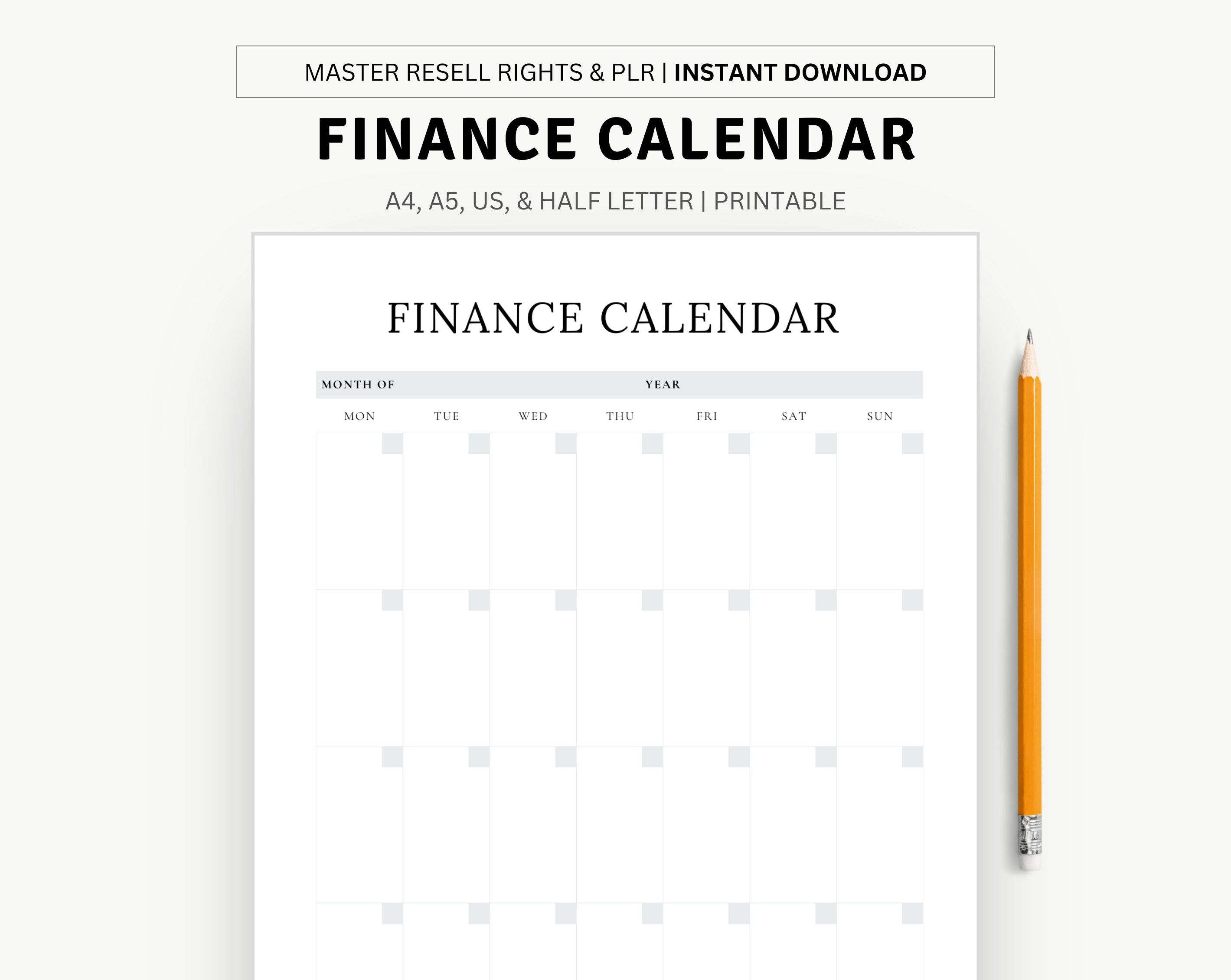 Printable Financial Calendar Planner Page, Budget Tracker, Financial ...