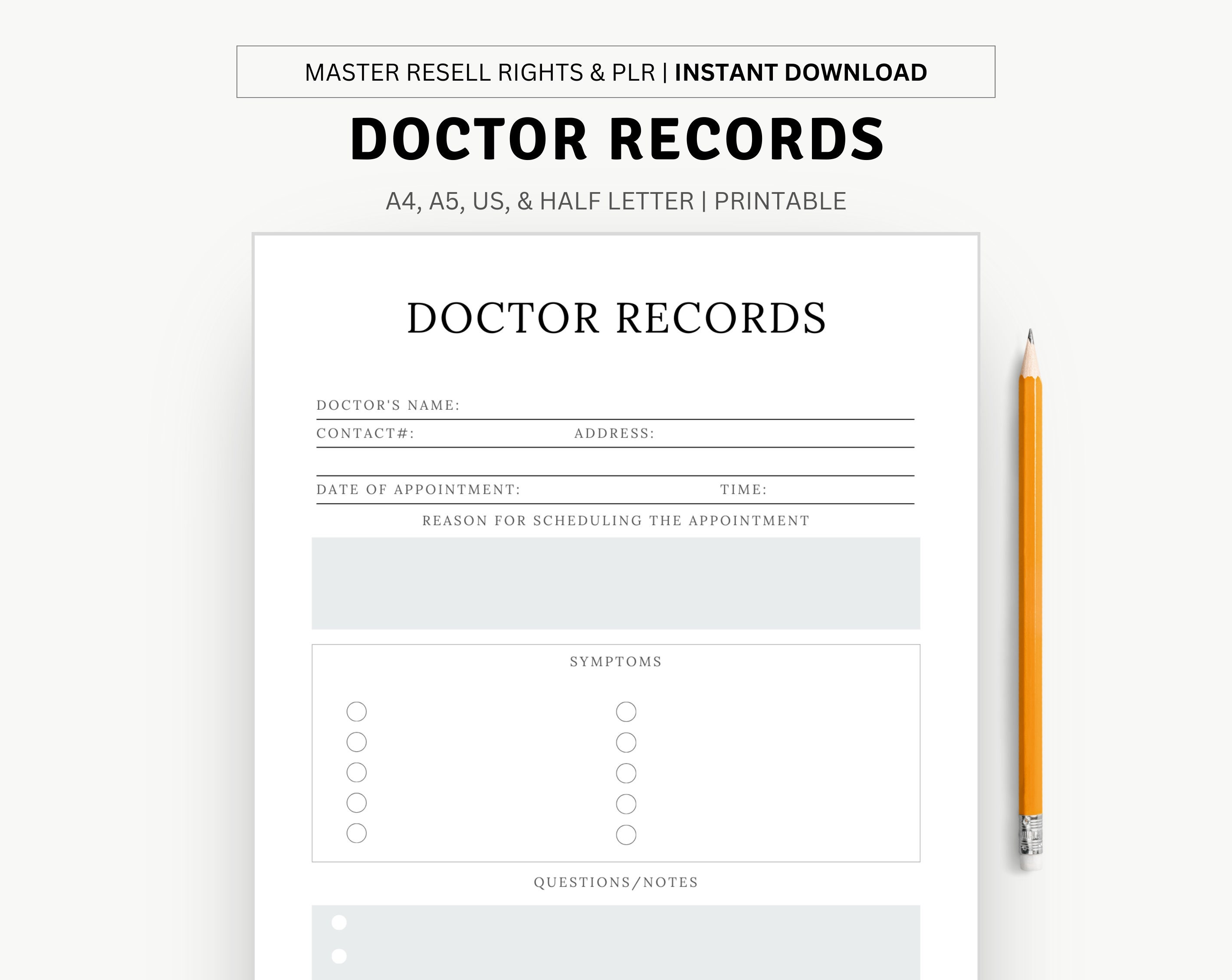 Printable Doctor Records Planner Pages - Instant Download for Easy ...