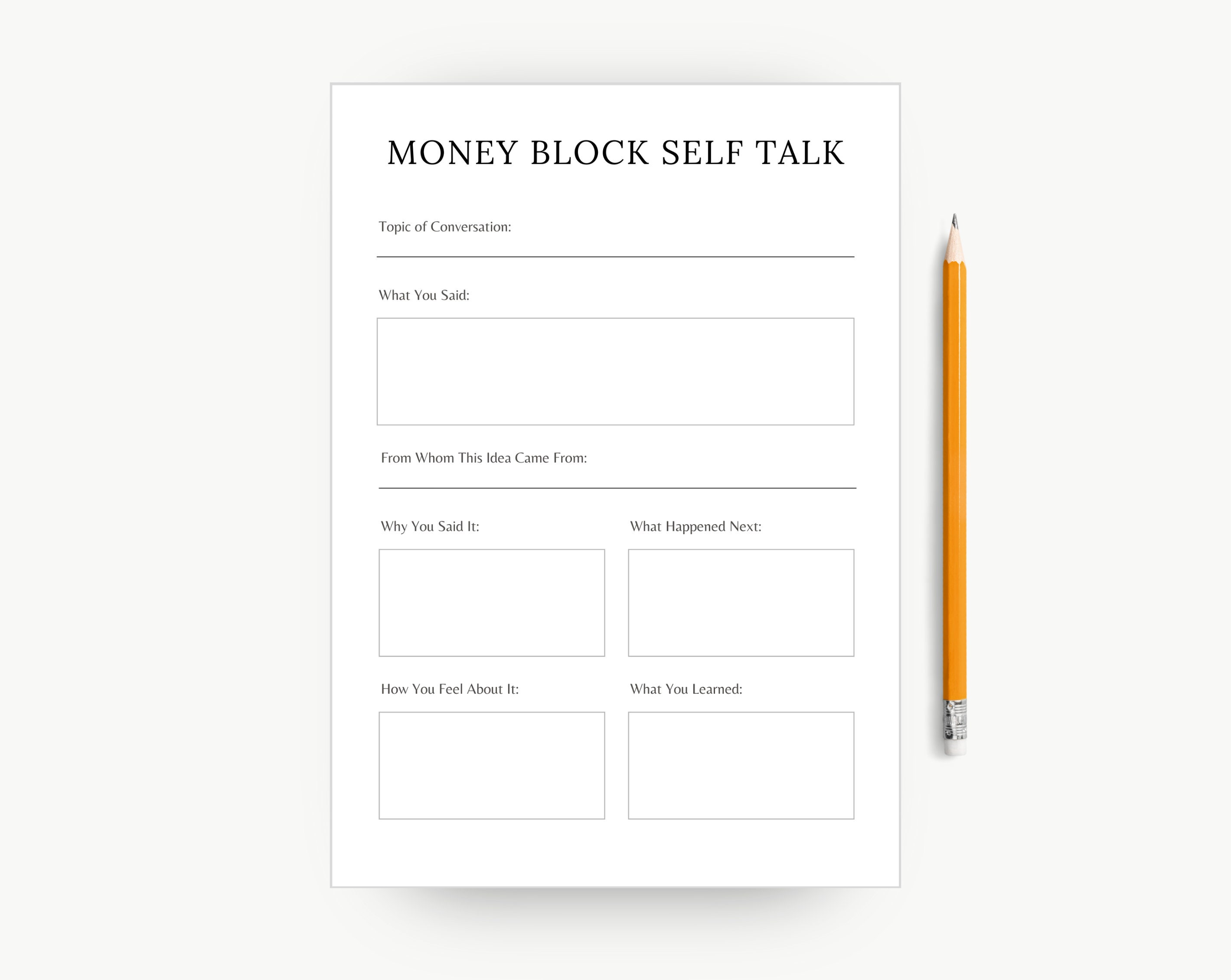 Daily Productivity Work Sheet, Money Block Self Talk Printable Planner ...
