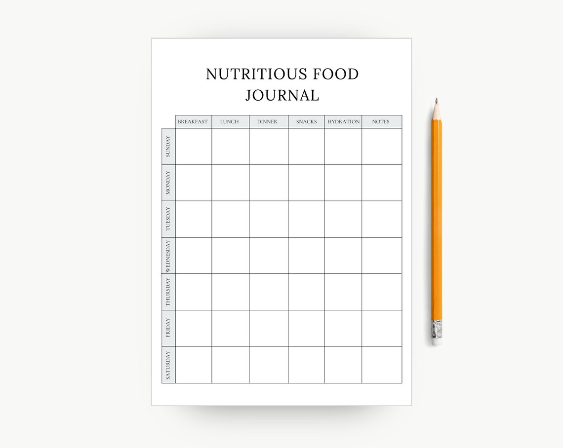Nutritious Food Journal, Printable Nutritious Food Planner, Daily Food ...