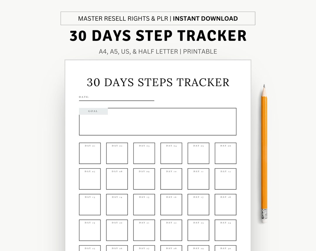 Printable 30 Day Step Tracker Planner - A4, A5, US Letter, Half Letter ...