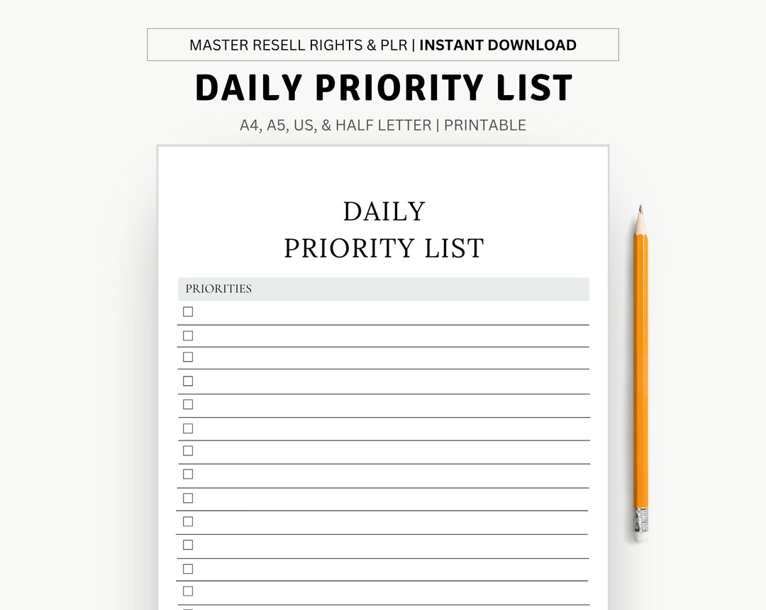 Daily Priority Planner Page - Boost Productivity With Printable Daily ...