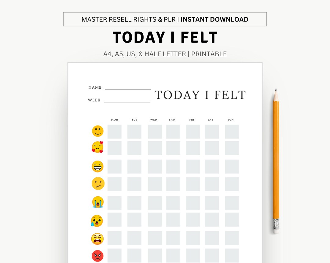 Printable Today I Felt Planner Page - Instant Download, Daily ...