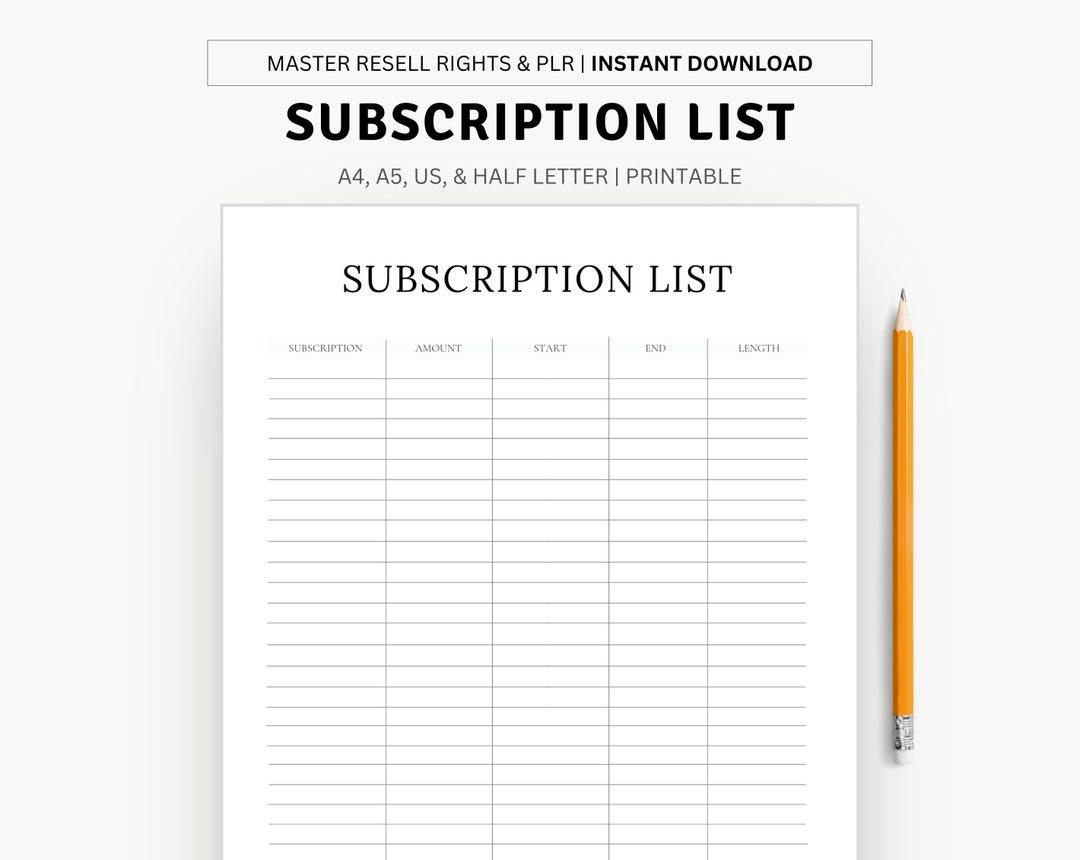Printable Planner Pages Subscription List - Organize Your Life With ...