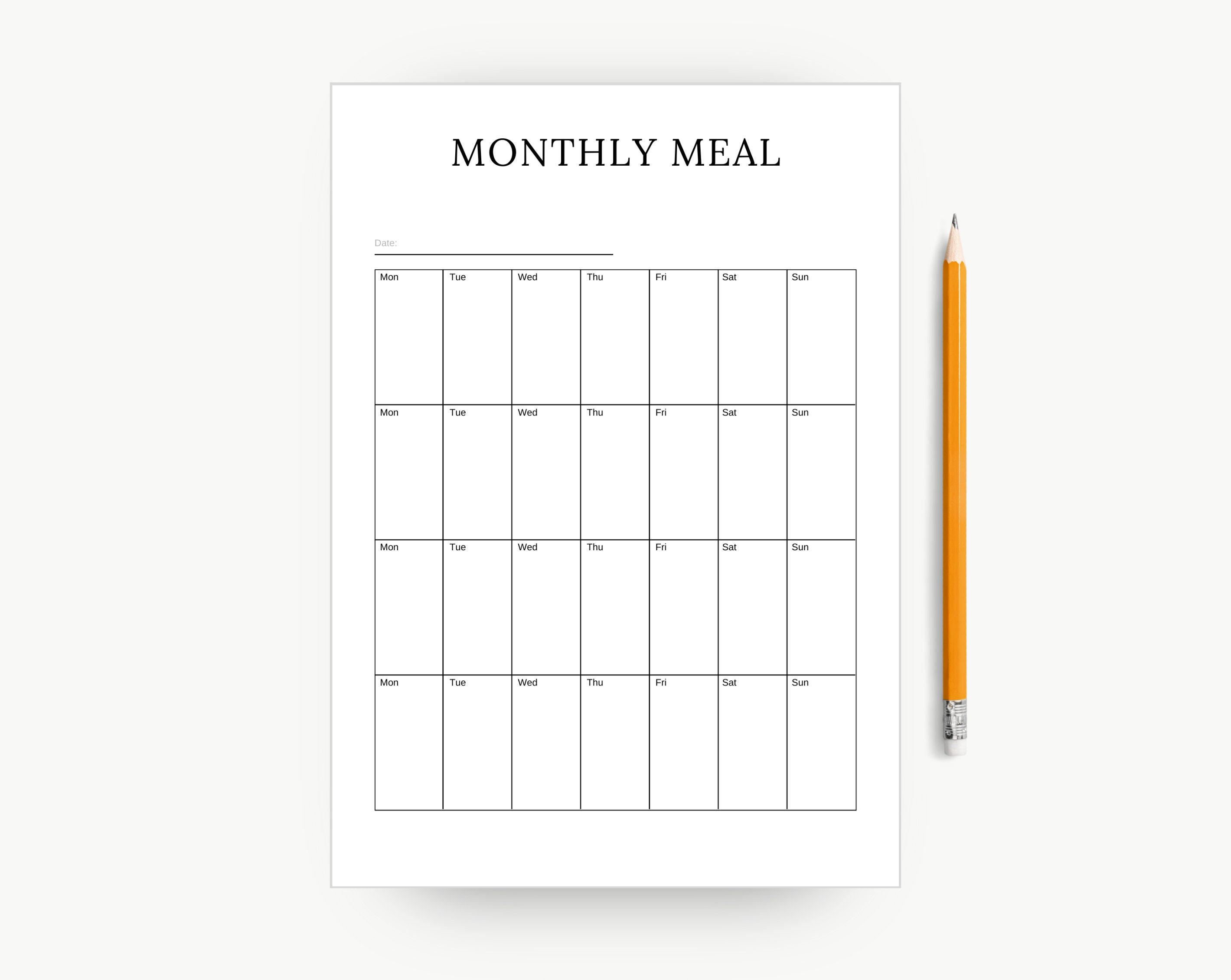 Monthly Meal Printable Planner Page, Diet Tracker, Food Journal, Meal ...