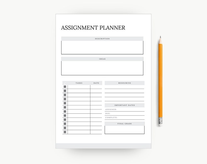 Assignment Planner Printable Assignment Sheet Task Management Team ...