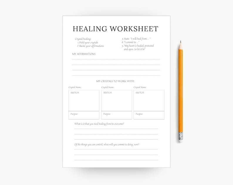 Healing Worksheet Instant Download Printables - Transform Your Self ...